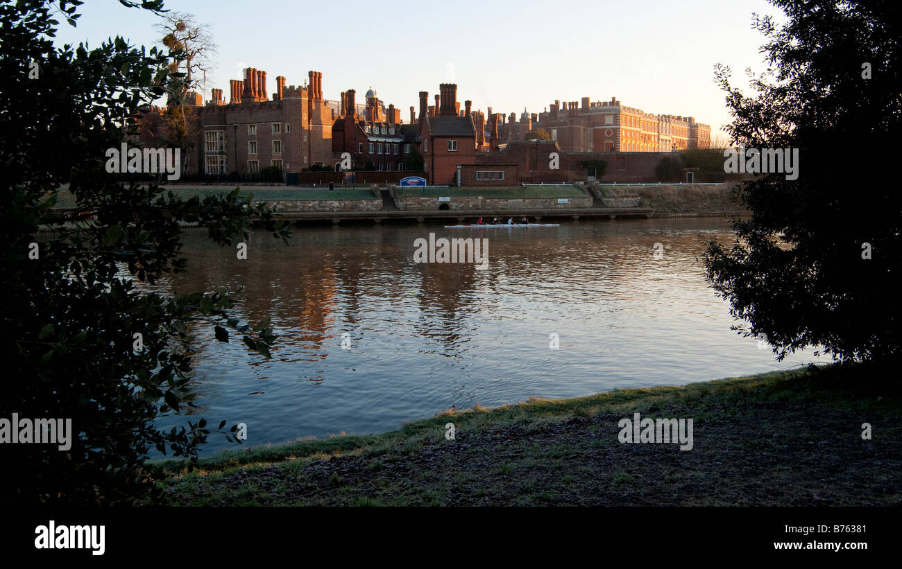 Hampton Court from the river Thames. Morning light Stock Photo - Alamy