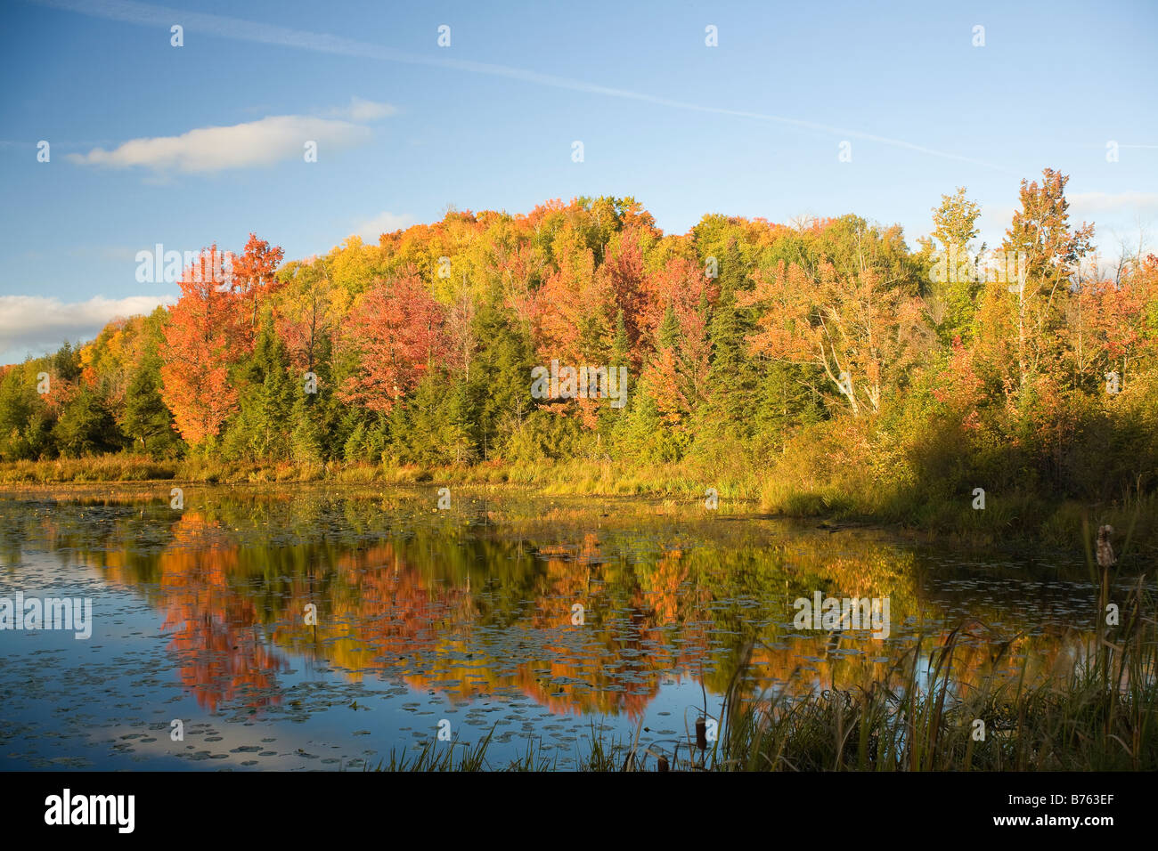 WISCONSIN - Autumn sunset at Bass Lake near the base of Timm's Hill ...