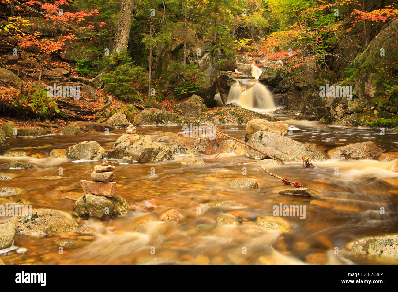 Trail Marker and Waterfall on Cascade Brook, Beside Cascades-Basin ...
