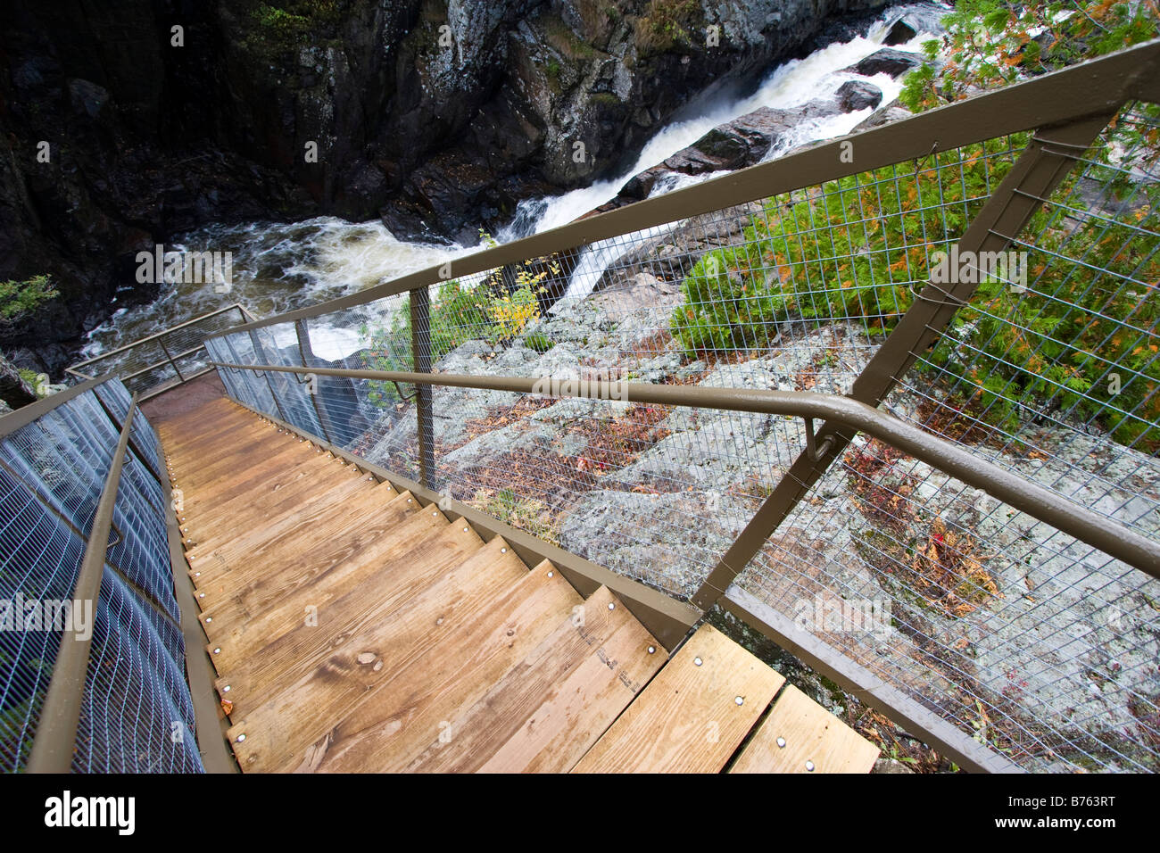 Tall stairs at a waterfall observatory in Vermont USA October 2008 ...