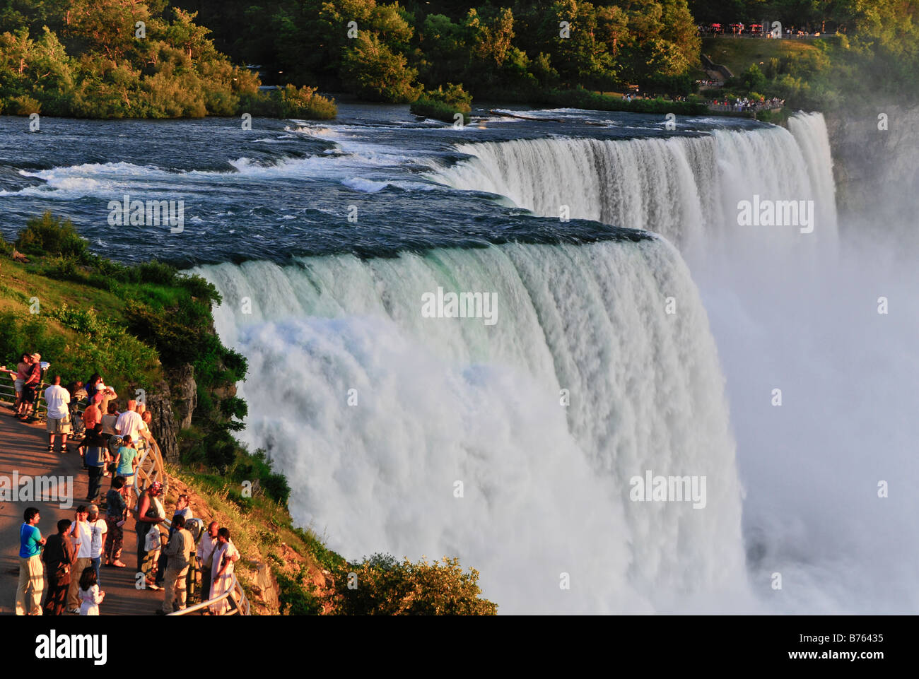 The American Falls at sunset, one of three waterfalls that are known as ...