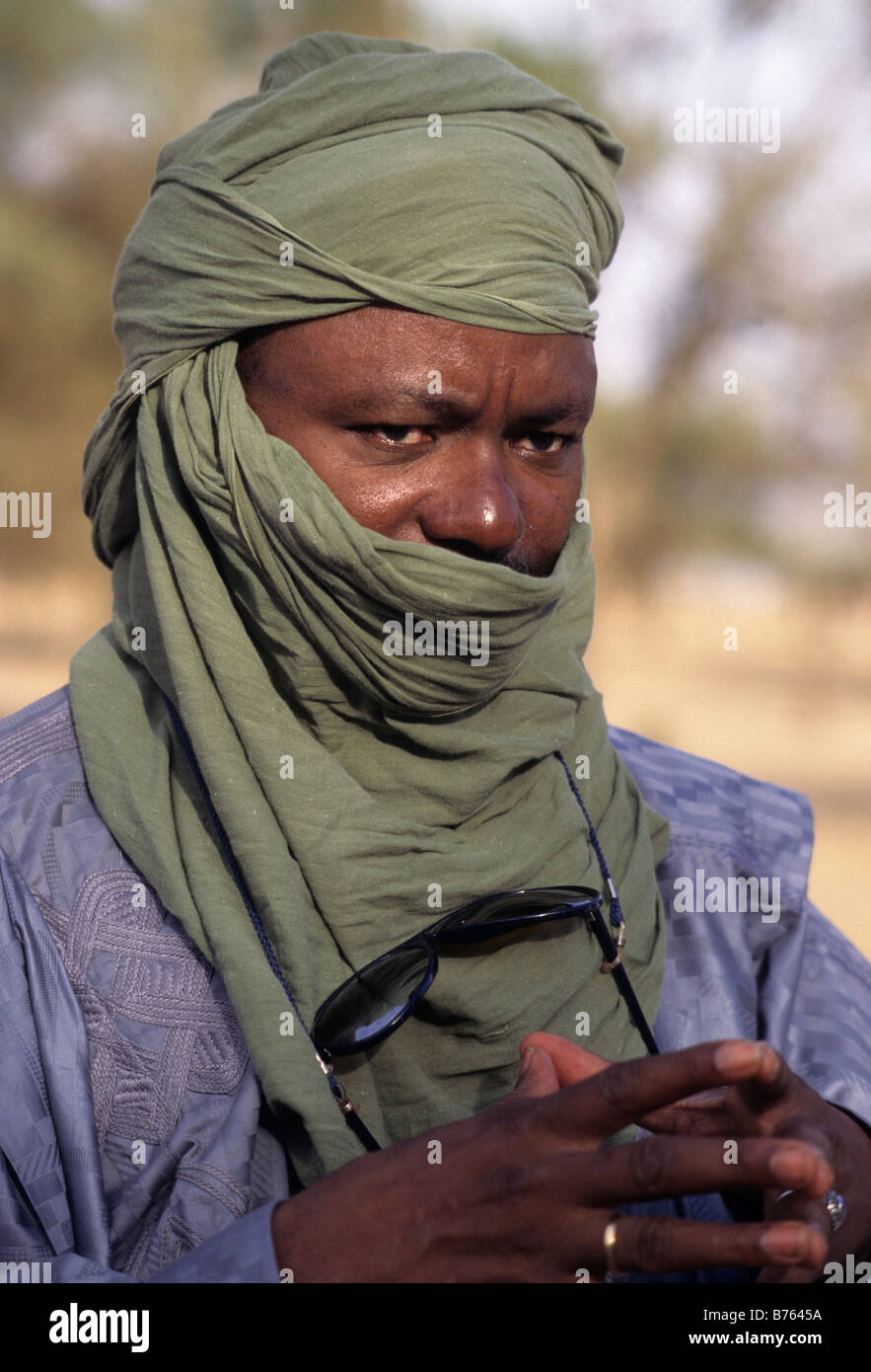 Akadaney, Niger, West Africa. Fulani Man wearing a Tuareg Tagelmust, or ...