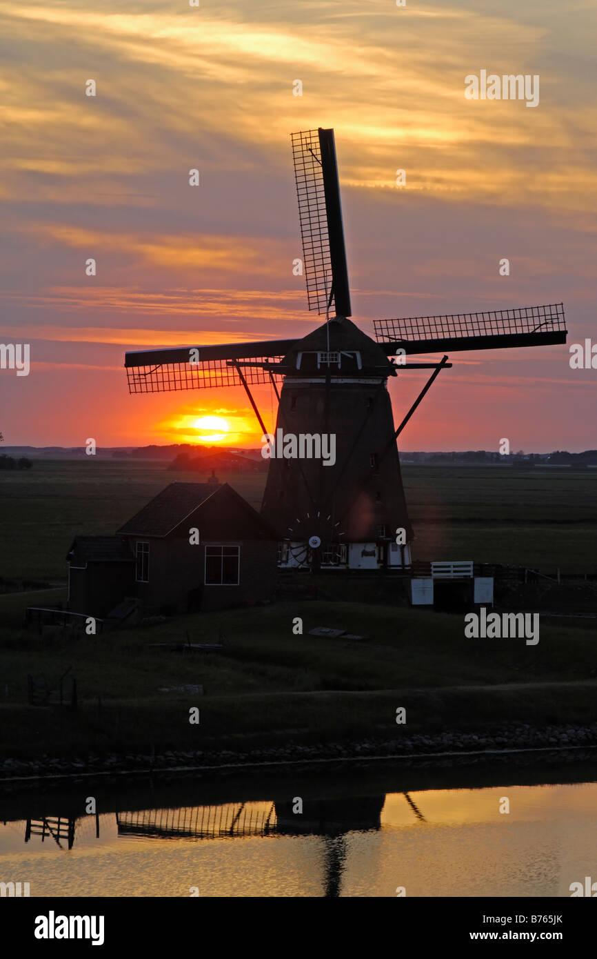 dutch windmill red sunset backlight texel island north holland europe ...