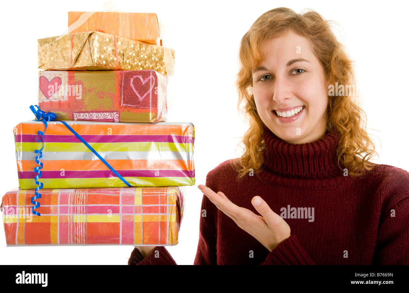 woman showing presents Stock Photo - Alamy