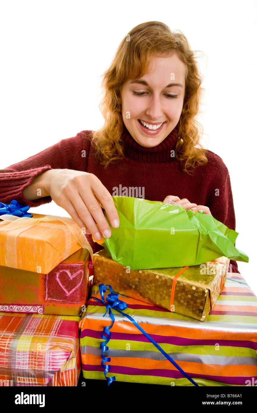 woman opening presents Stock Photo - Alamy