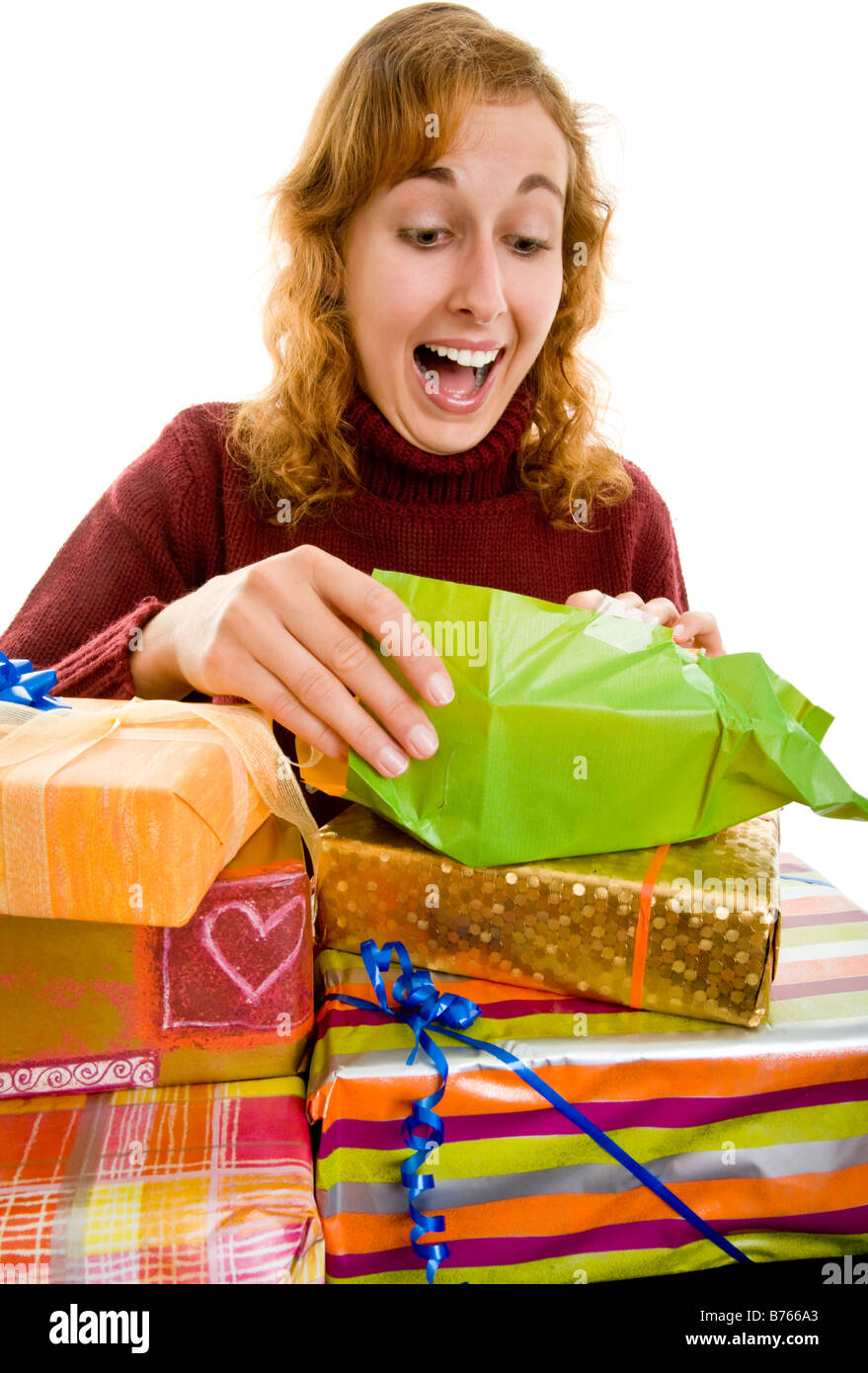 woman opening presents Stock Photo - Alamy