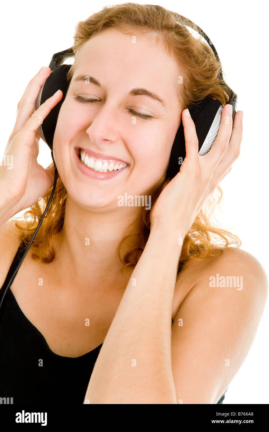 woman with headphones Stock Photo - Alamy