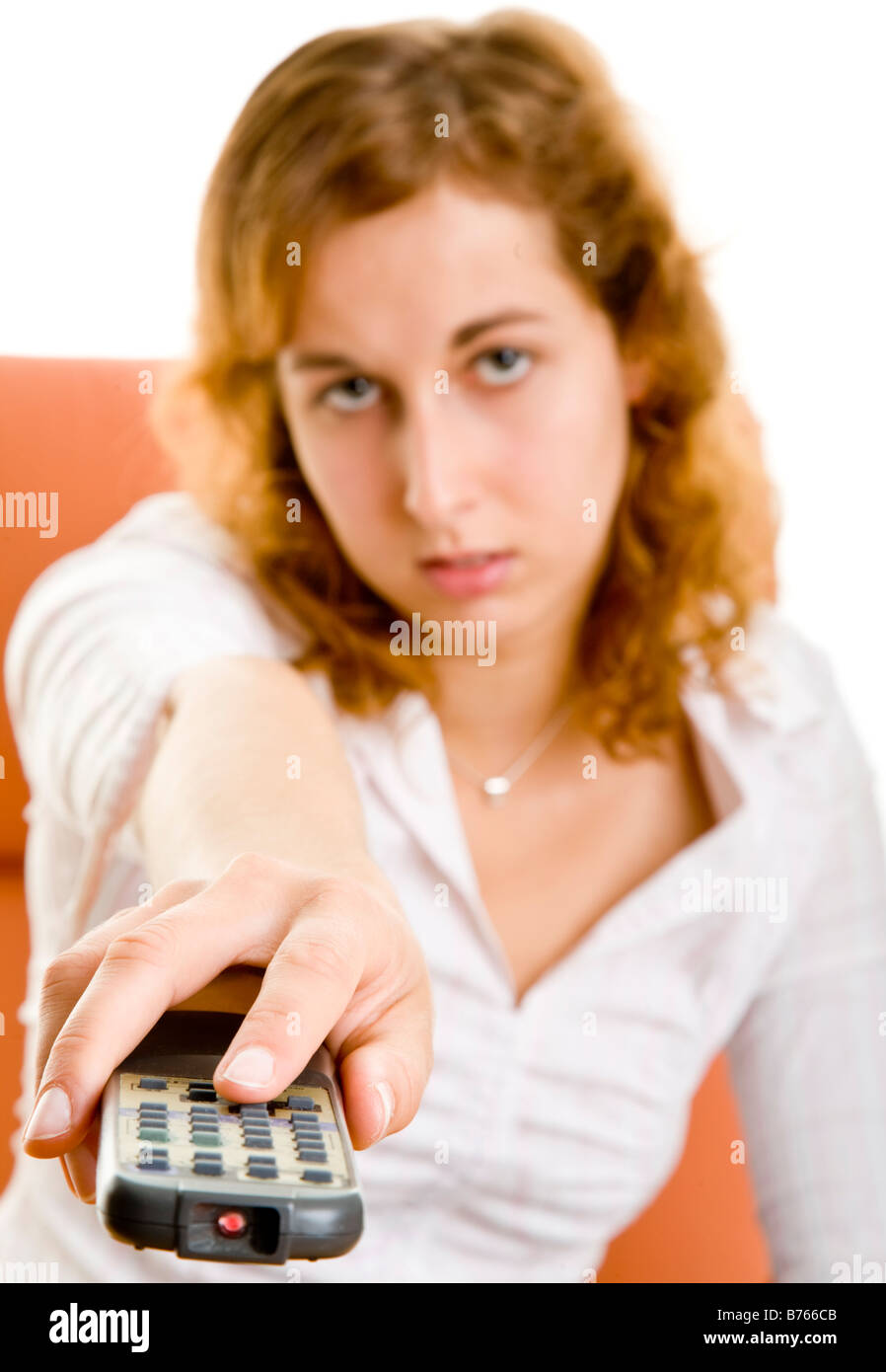 woman with remote Stock Photo - Alamy