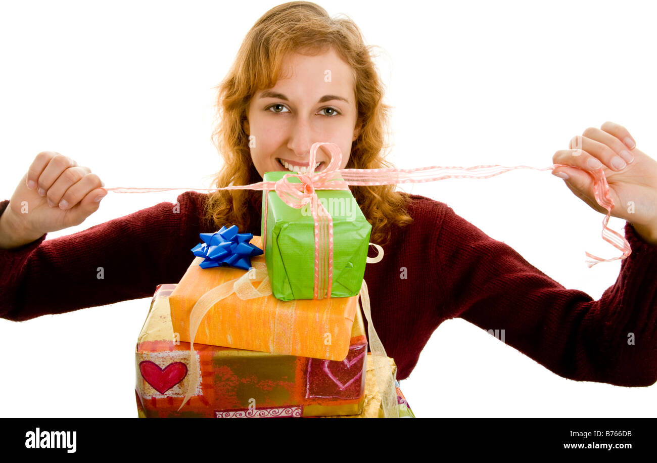 laughing woman with present Stock Photo - Alamy
