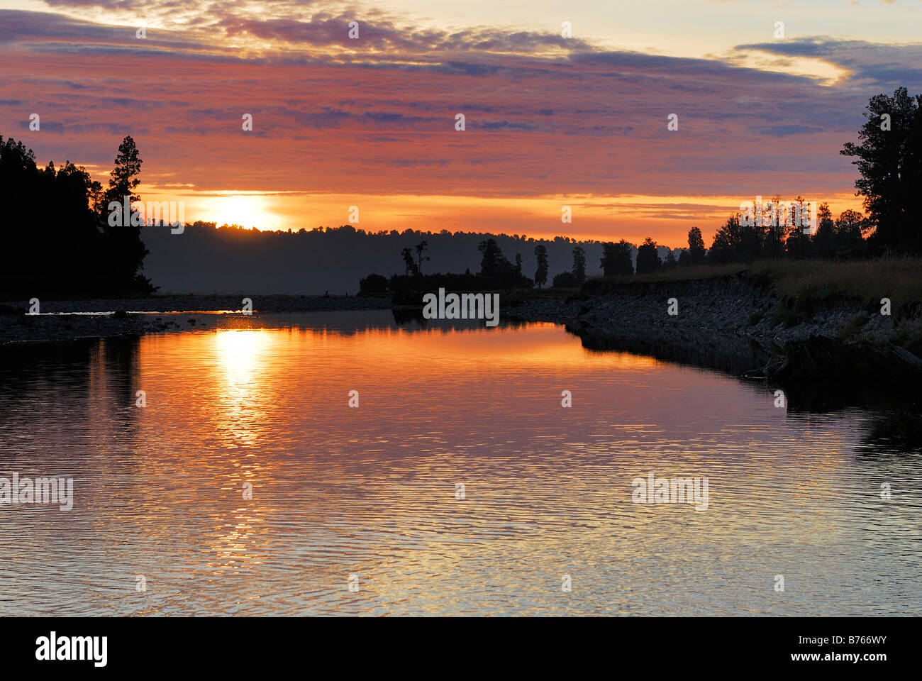 Clearwater River sunset afterglow river reflection westland np south ...