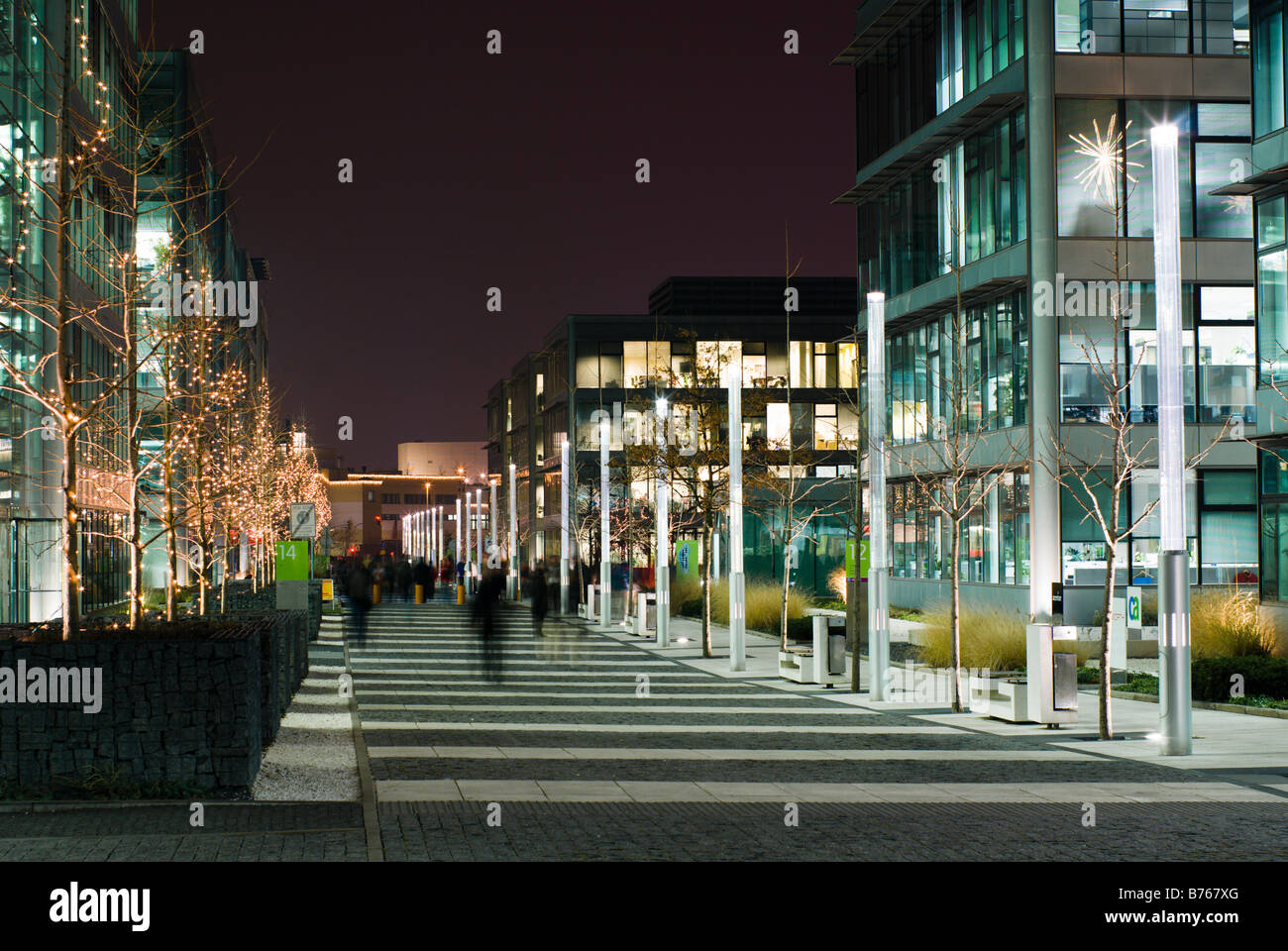 Business park Chodov Prague at night, with side and office lighting and ...