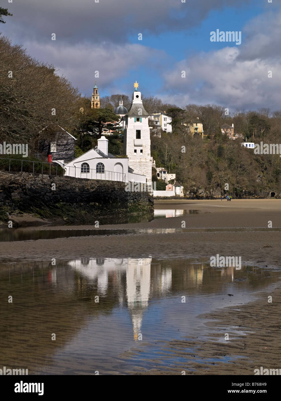 Port Meirion from beach Stock Photo - Alamy