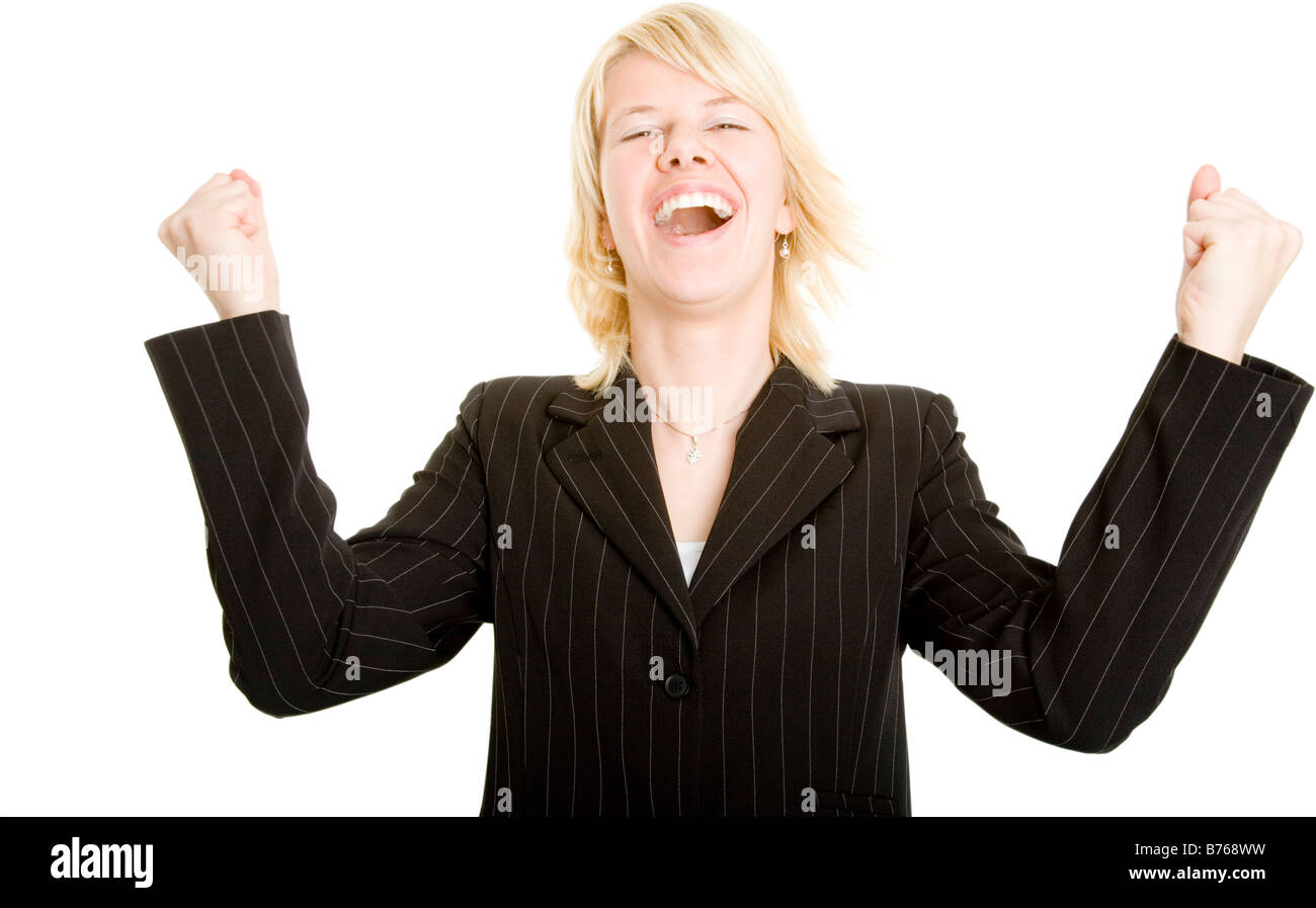 young blond woman exultant Stock Photo - Alamy