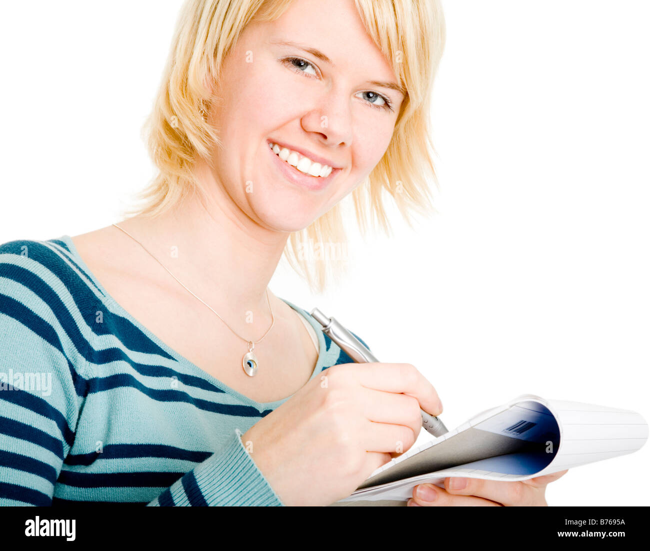 blond girl writing Stock Photo - Alamy