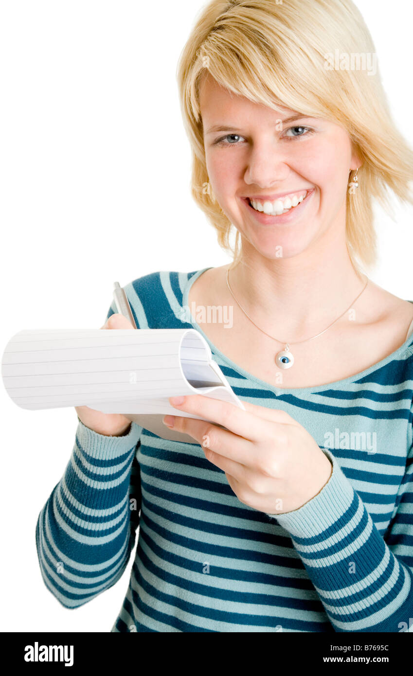 blond girl writing Stock Photo - Alamy