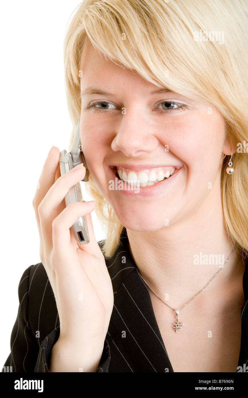 blond woman calling Stock Photo - Alamy