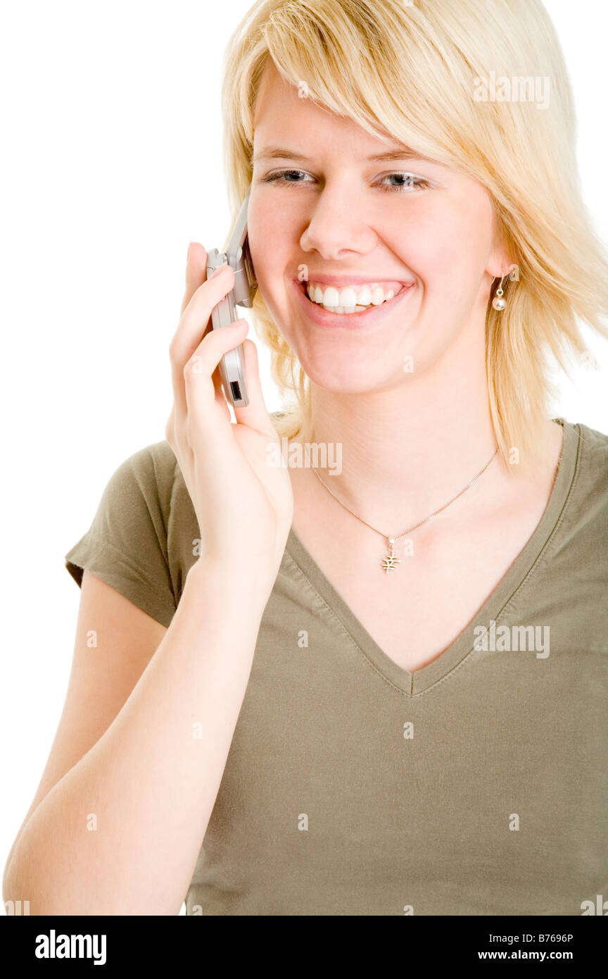 blond gril calling Stock Photo - Alamy