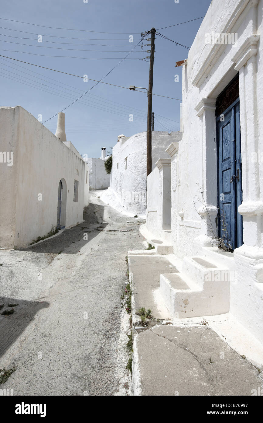 White washed streets of Lachania Rhodes Greece Stock Photo - Alamy