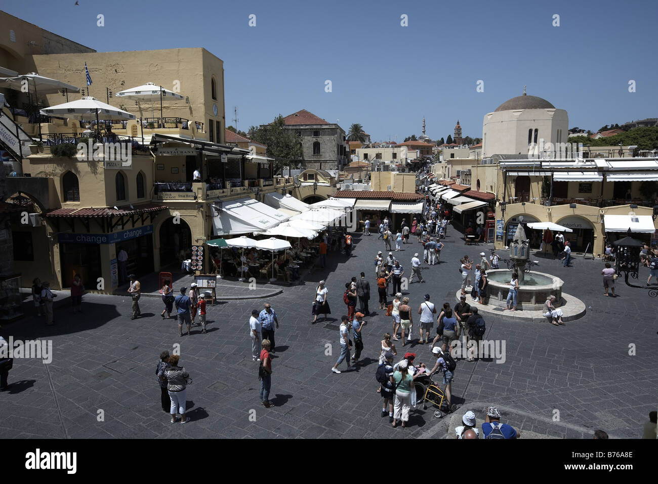 The Platia Ippokratous main Square Rodos Island of Rhodes Greece Stock ...