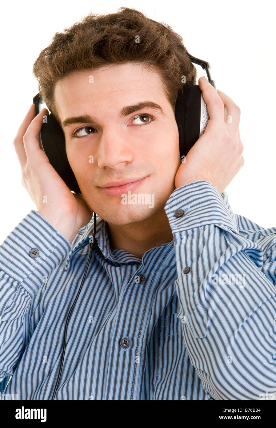 young man listening music Stock Photo - Alamy
