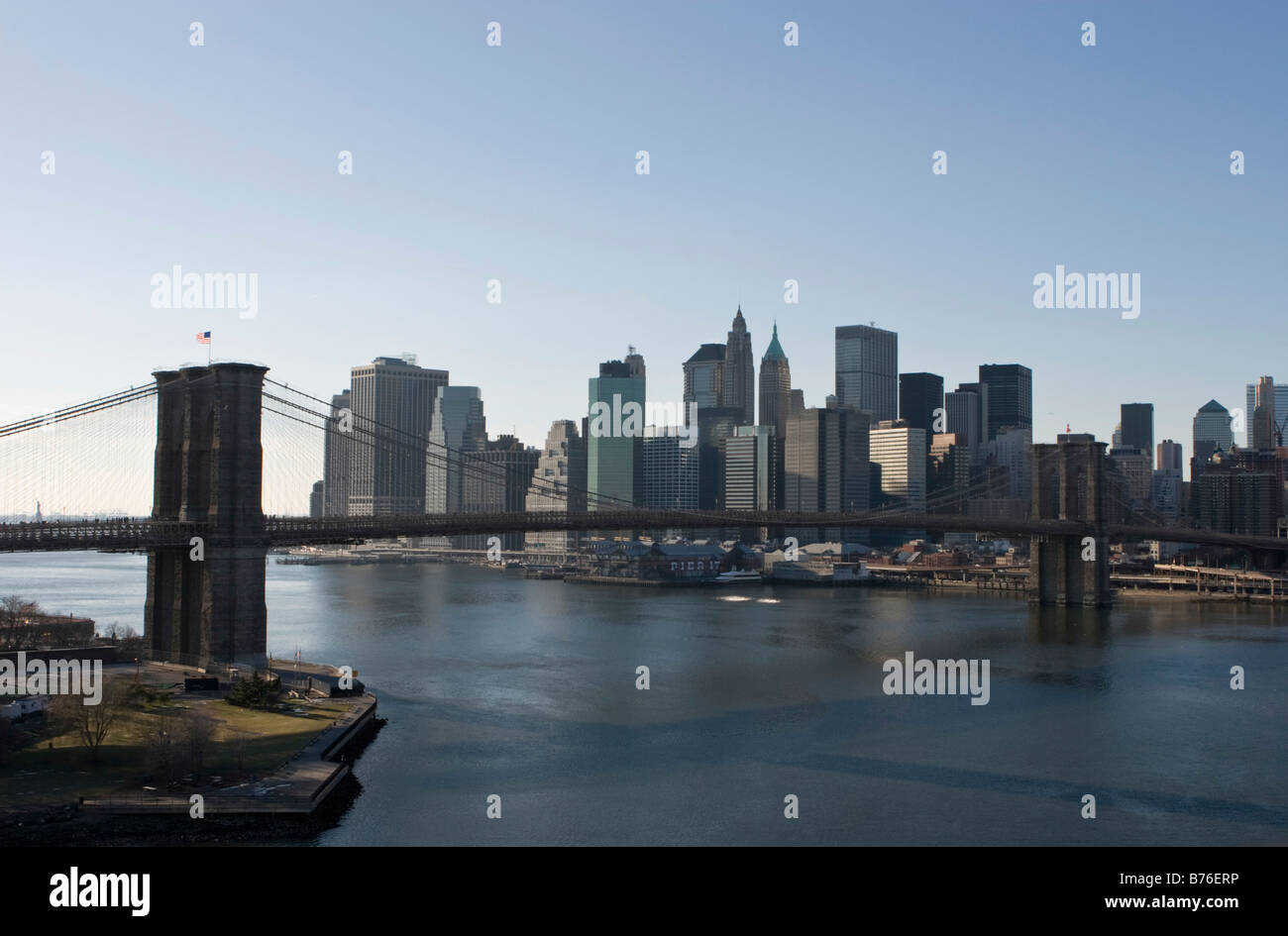A view of the Brooklyn Bridge is seen from Brooklyn, New York Stock ...