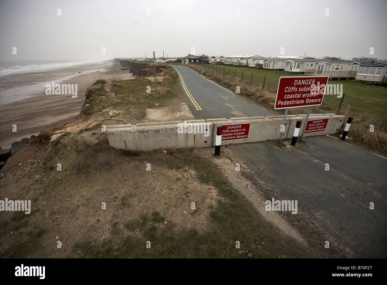 Coastal Erosion Cliffs houses and road collapsing into the north sea at ...