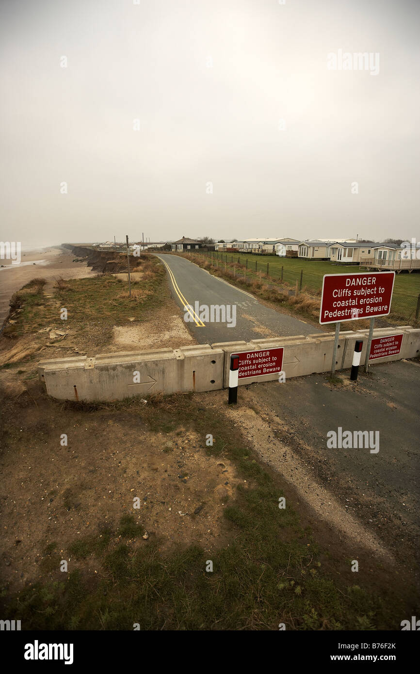 Coastal Erosion Cliffs houses and road collapsing into the north sea at ...