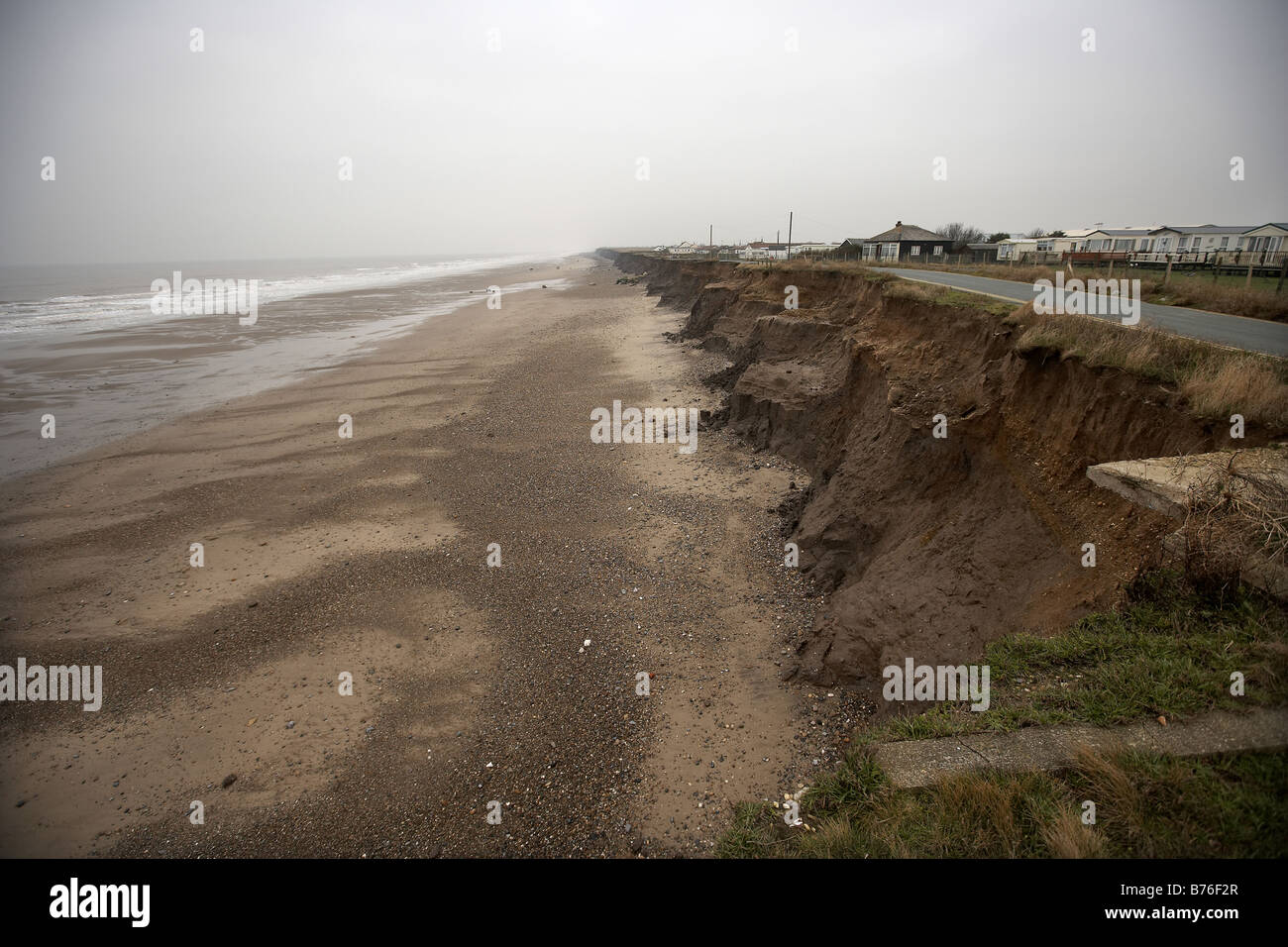 Coastal Erosion Cliffs houses and road collapsing into the north sea at ...