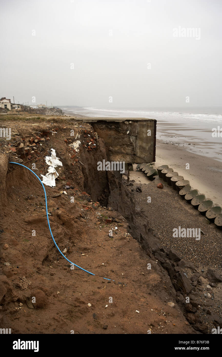 Coastal Erosion Cliffs houses and road collapsing into the north sea at ...