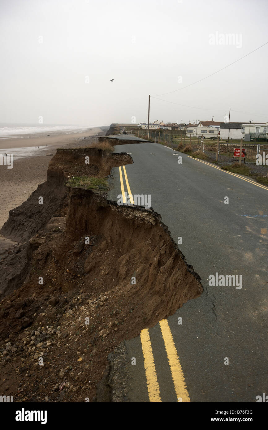 Coastal Erosion Cliffs houses and road collapsing into the north sea at ...