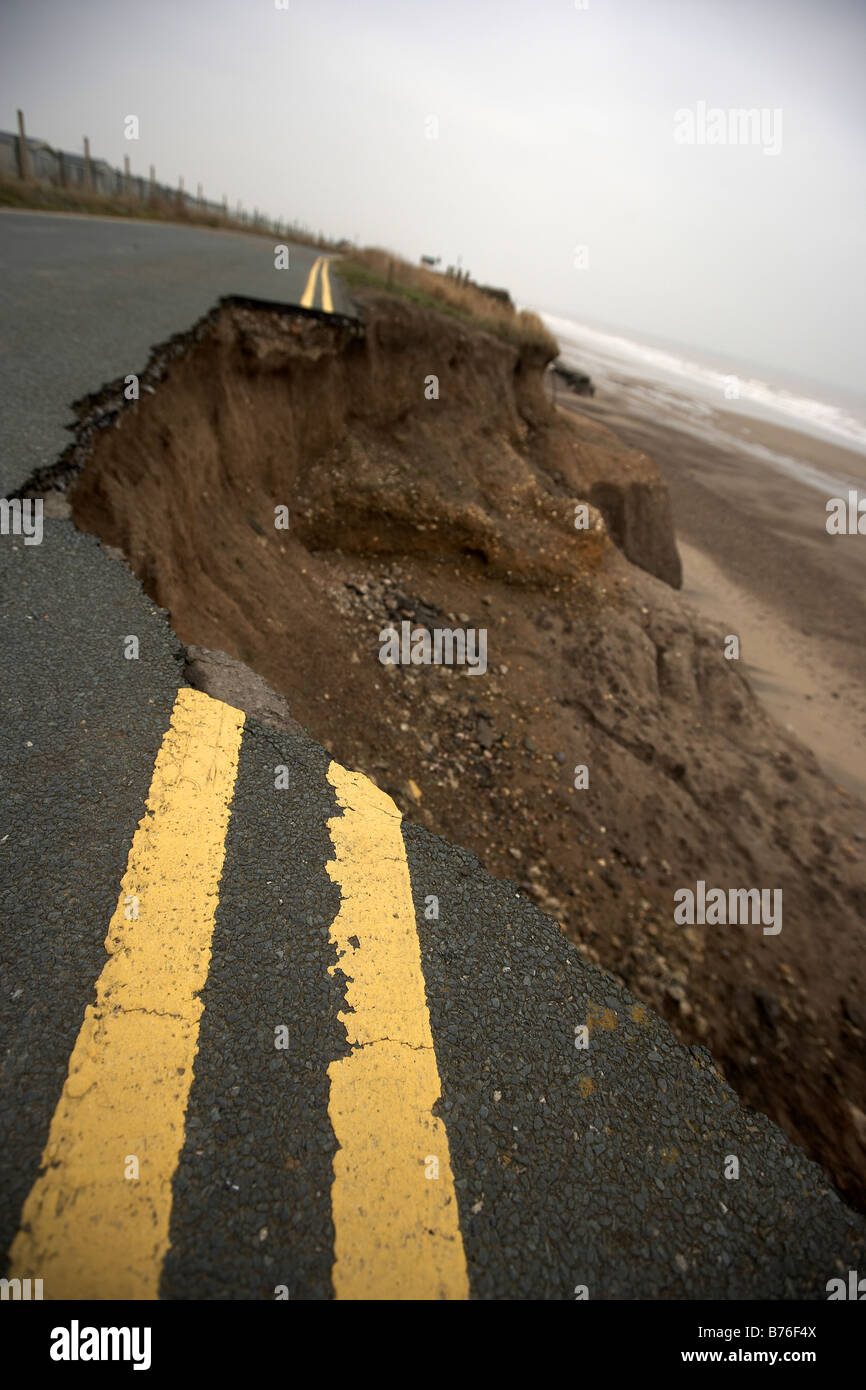 Coastal Erosion Cliffs houses and road collapsing into the north sea at ...