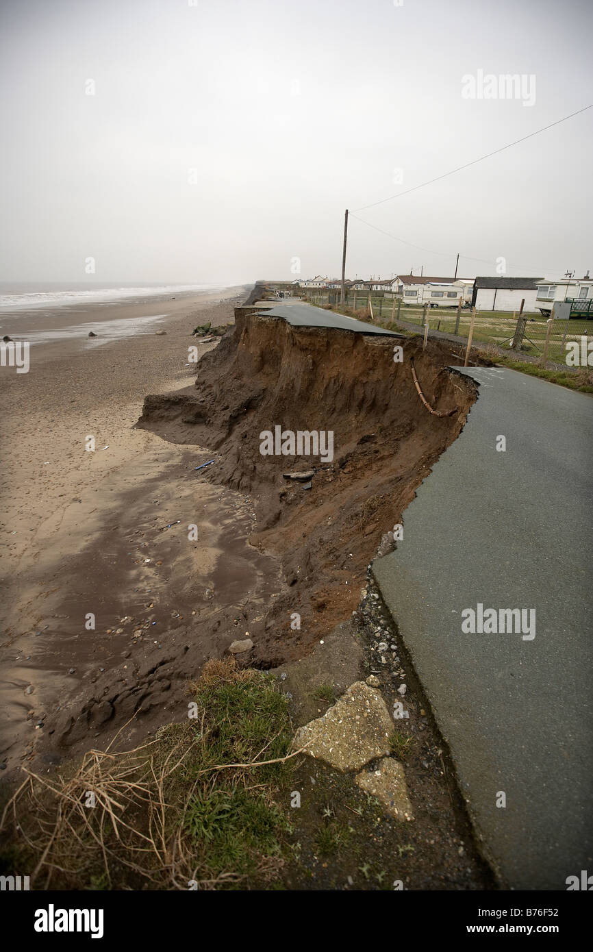 Coastal Erosion Cliffs houses and road collapsing into the north sea at ...