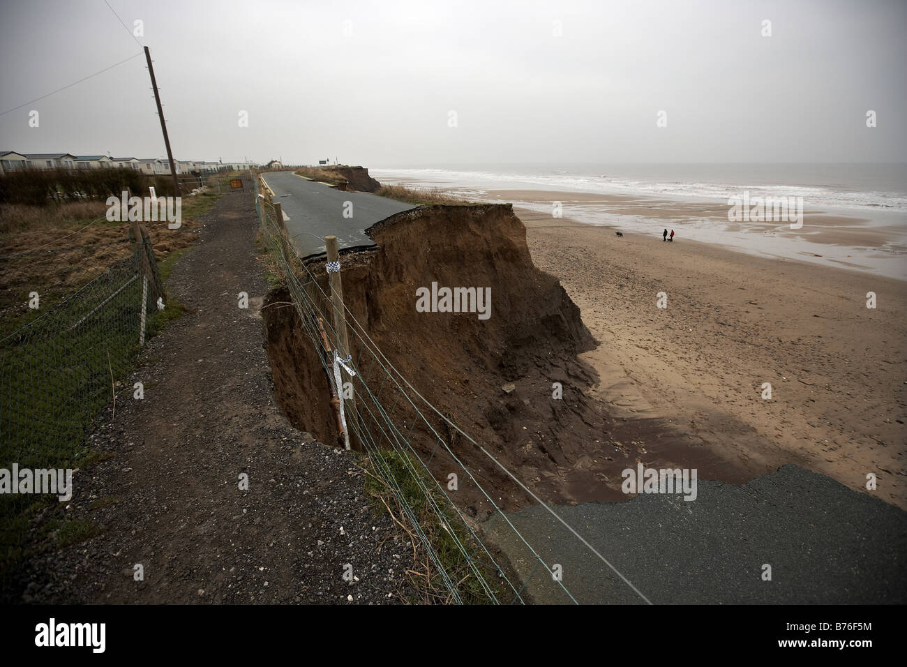 Coastal Erosion Cliffs houses and road collapsing into the north sea at ...