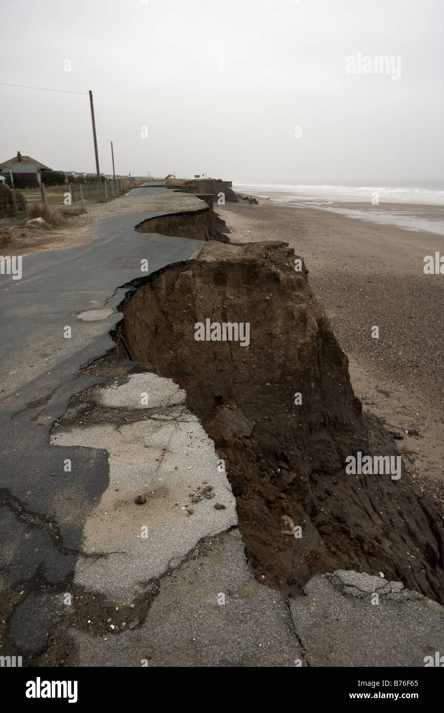 Coastal Erosion Cliffs houses and road collapsing into the north sea at ...