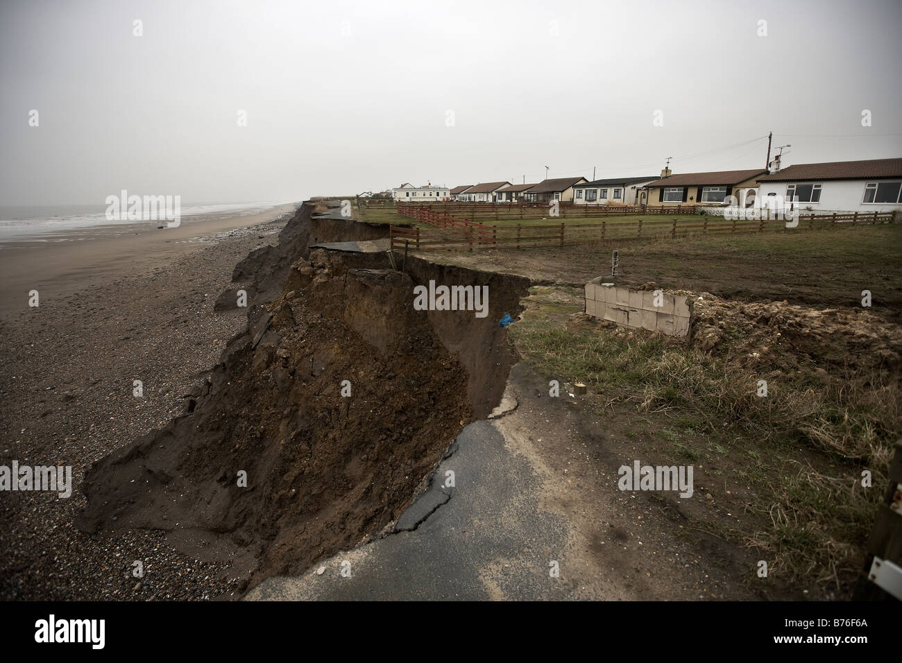 Coastal Erosion Cliffs houses and road collapsing into the north sea at ...