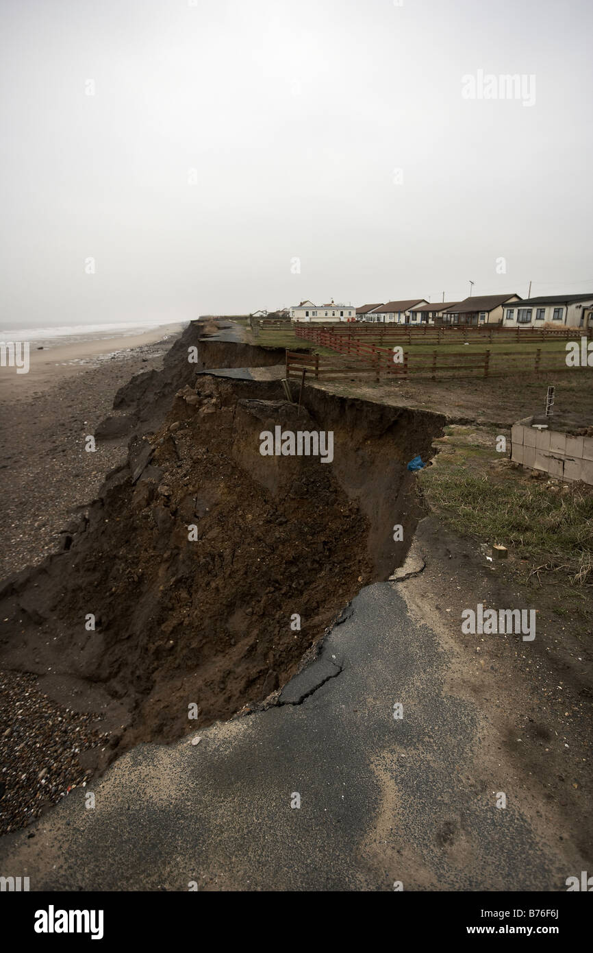 Coastal Erosion Cliffs houses and road collapsing into the north sea at ...