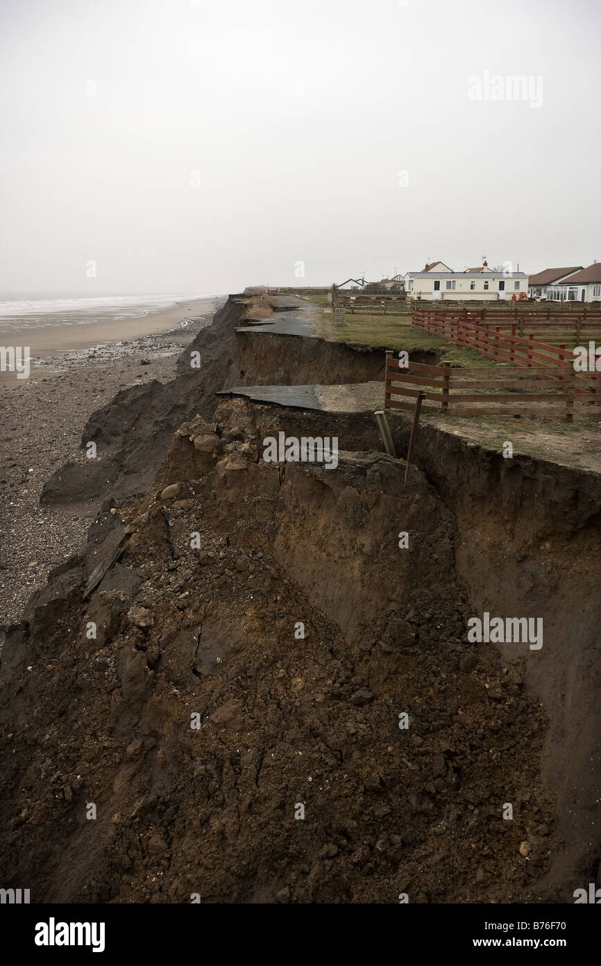 Coastal Erosion Cliffs houses and road collapsing into the north sea at ...