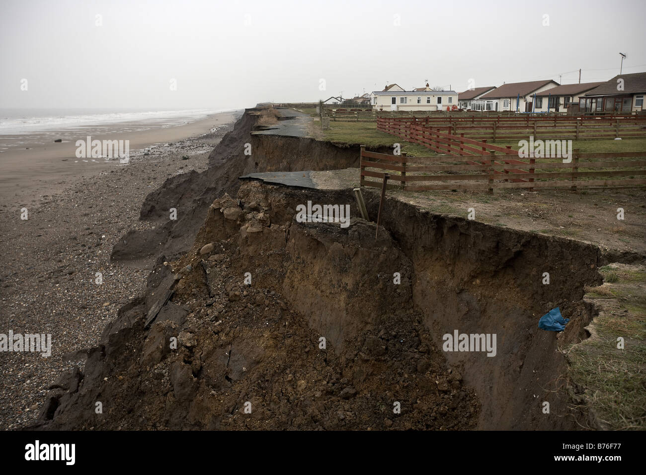 Coastal Erosion Cliffs houses and road collapsing into the north sea at ...