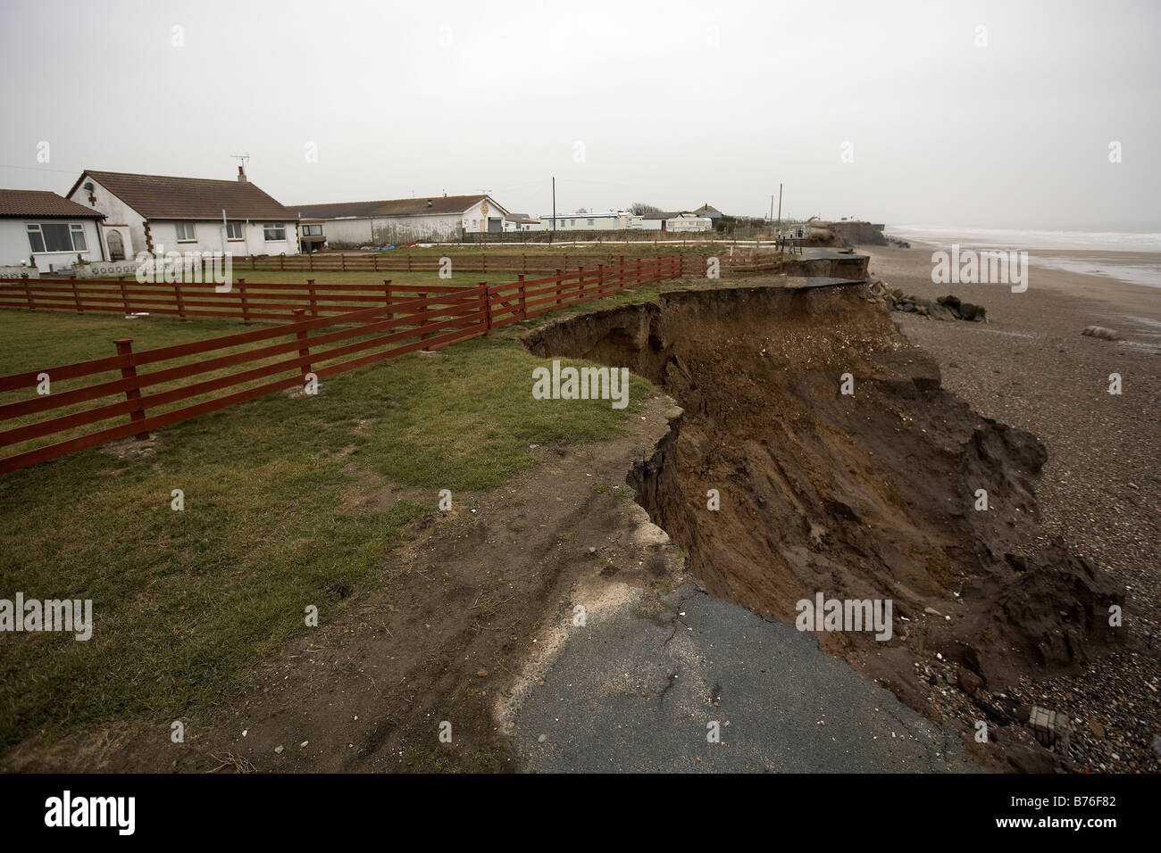 Coastal Erosion Cliffs houses and road collapsing into the north sea at ...