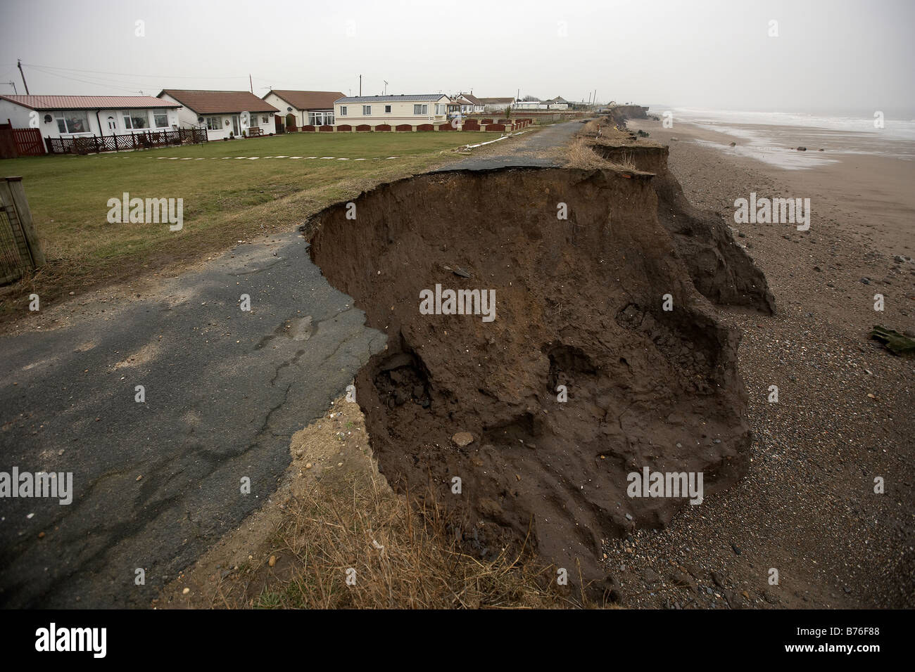 Coastal Erosion Cliffs houses and road collapsing into the north sea at ...