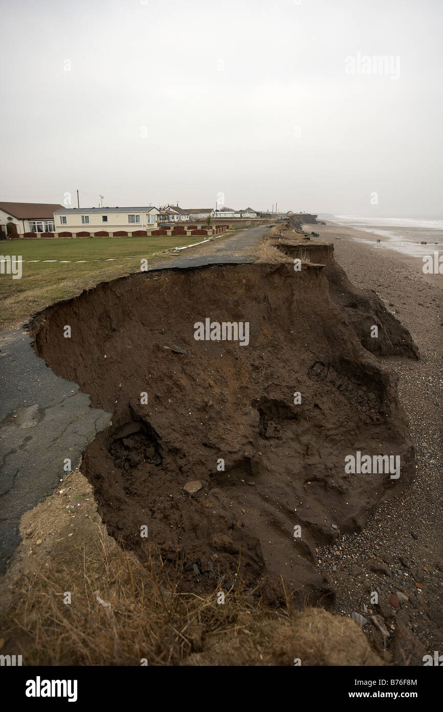 Coastal Erosion Cliffs houses and road collapsing into the north sea at ...