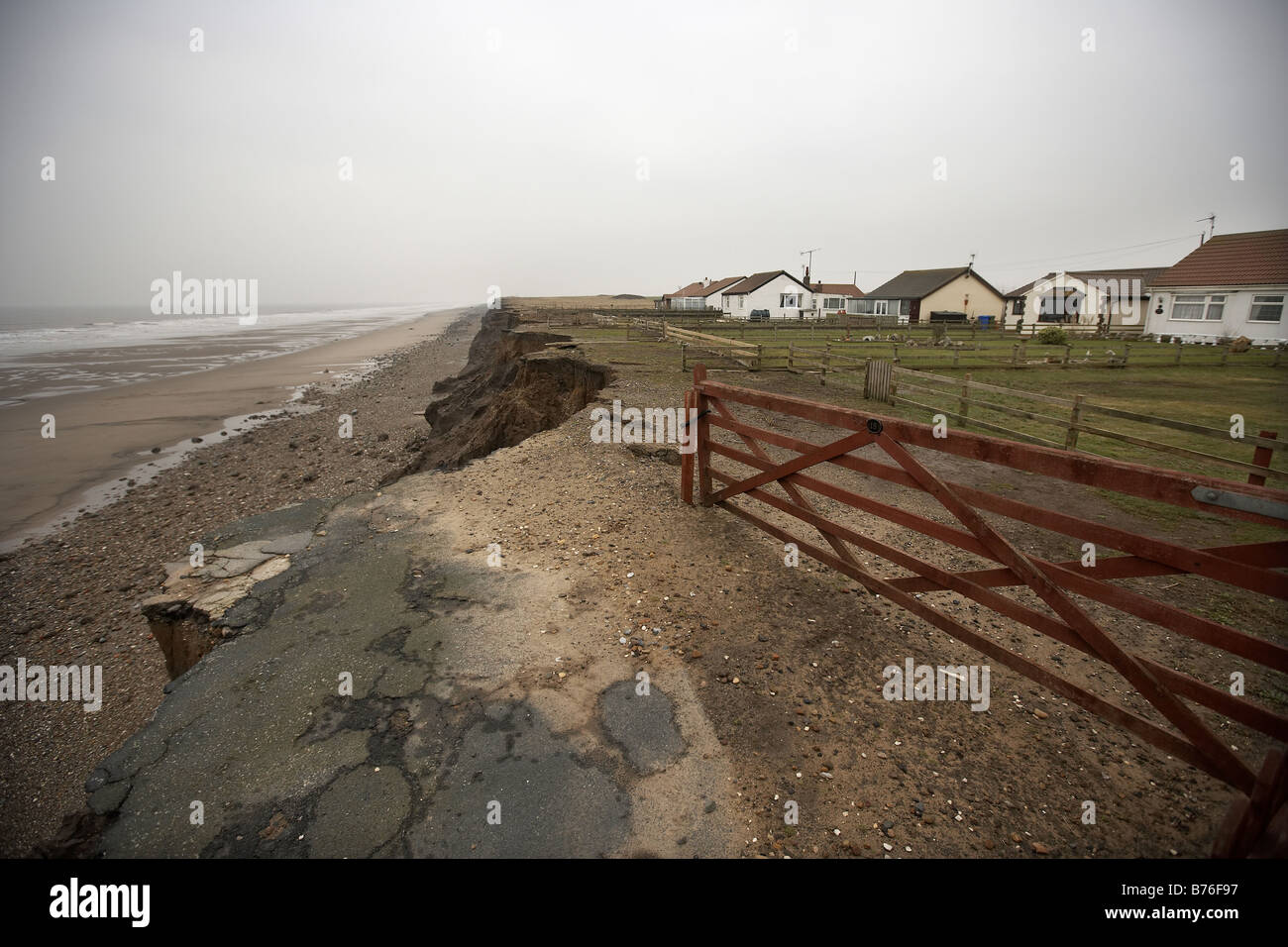 Coastal Erosion Cliffs houses and road collapsing into the north sea at ...