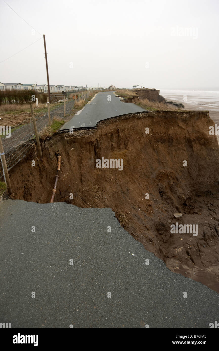 Coastal Erosion Cliffs houses and road collapsing into the north sea at ...