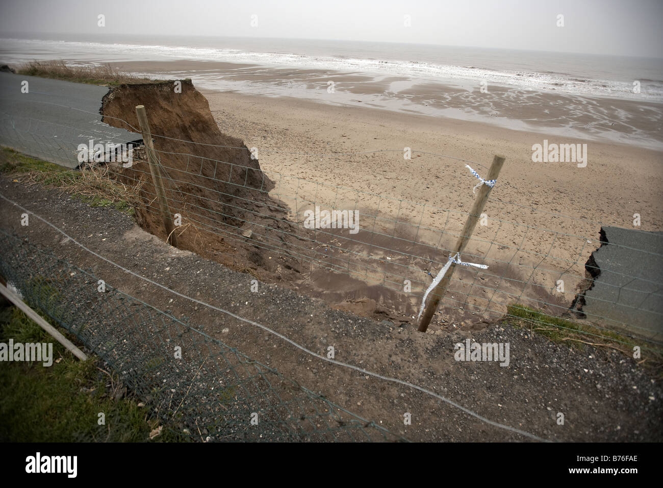 Coastal Erosion Cliffs houses and road collapsing into the north sea at ...