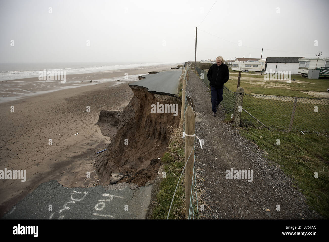Coastal Erosion Cliffs houses and road collapsing into the north sea at ...