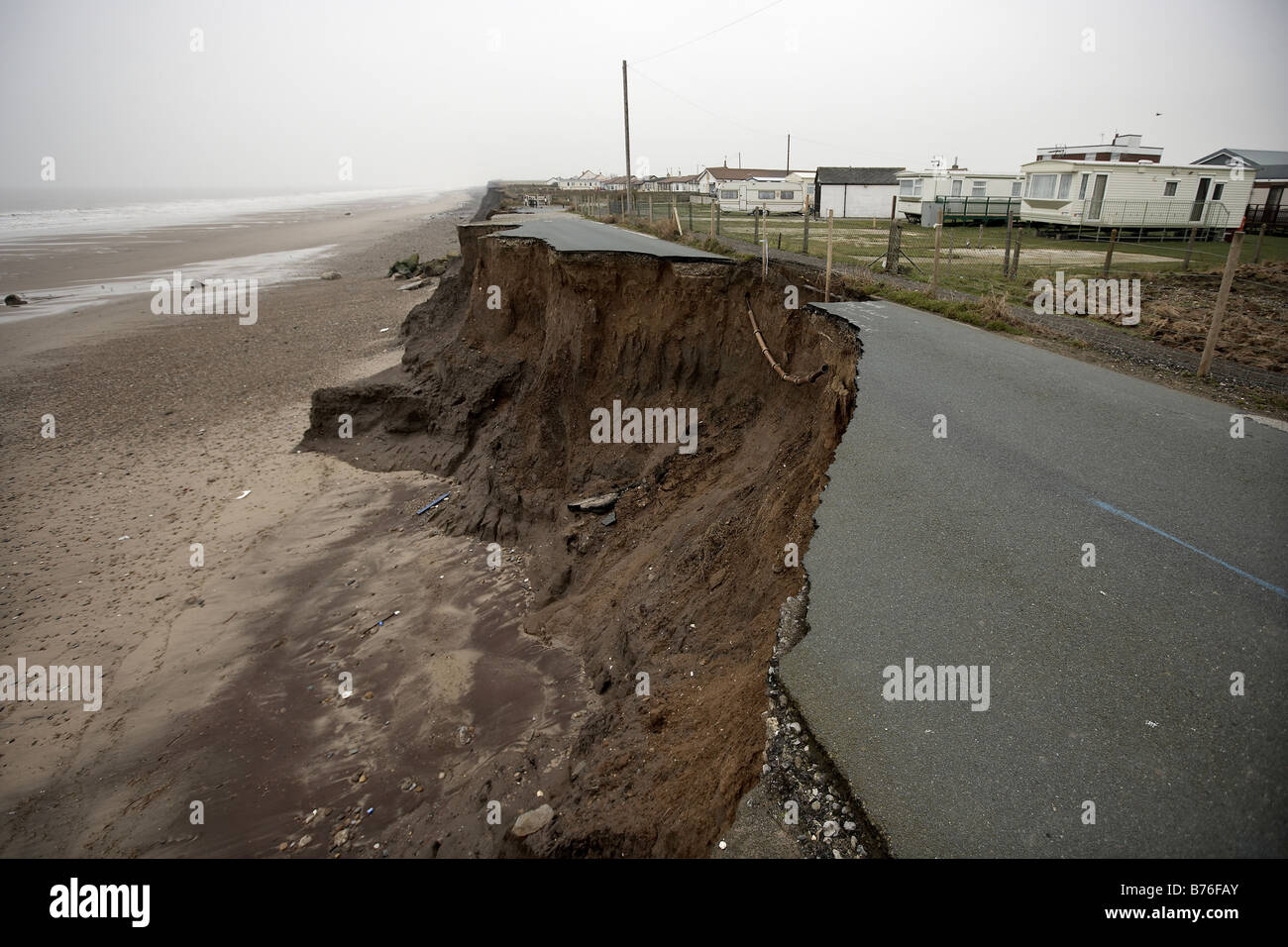 Coastal Erosion Cliffs houses and road collapsing into the north sea at ...