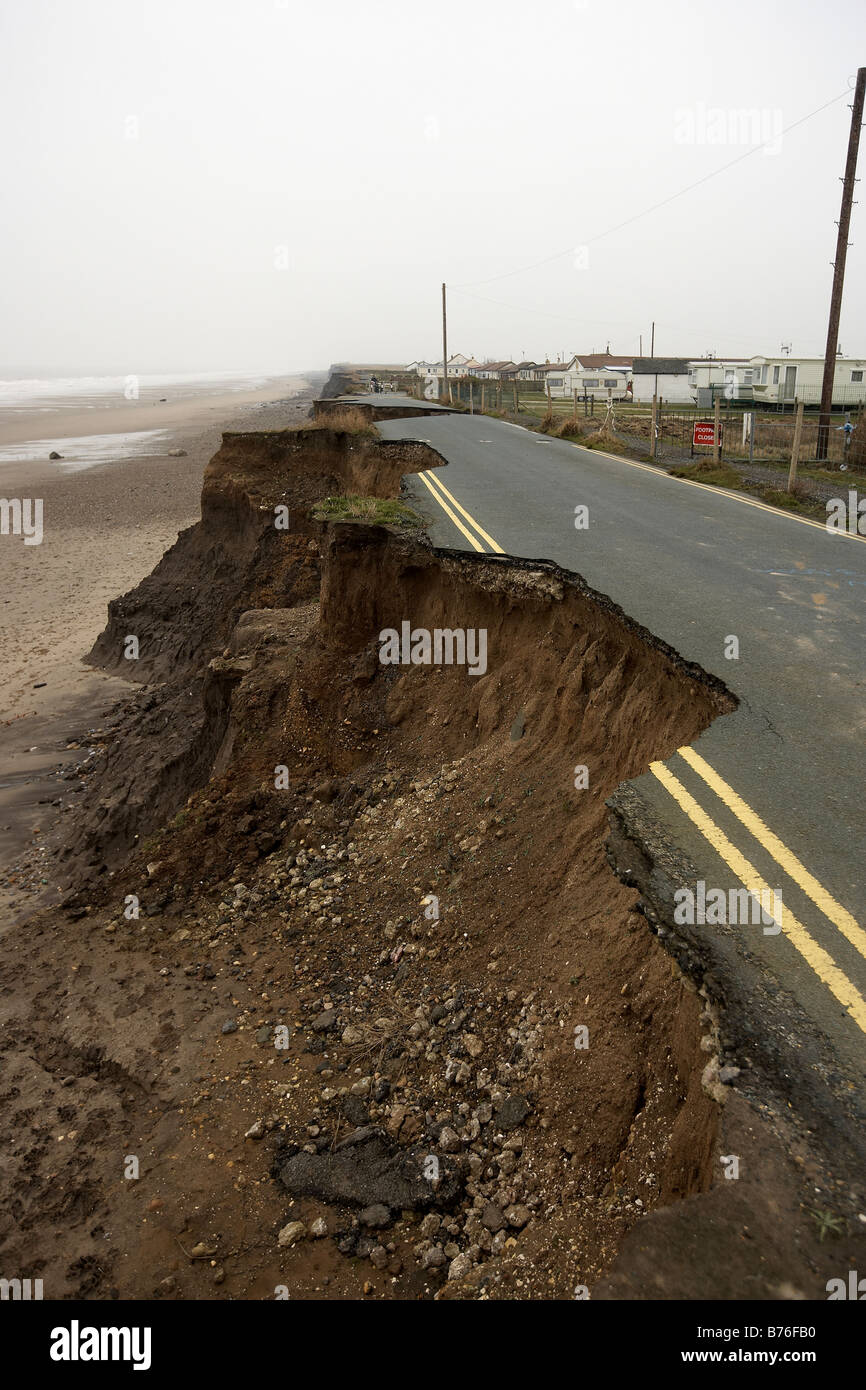 Coastal Erosion Cliffs houses and road collapsing into the north sea at ...