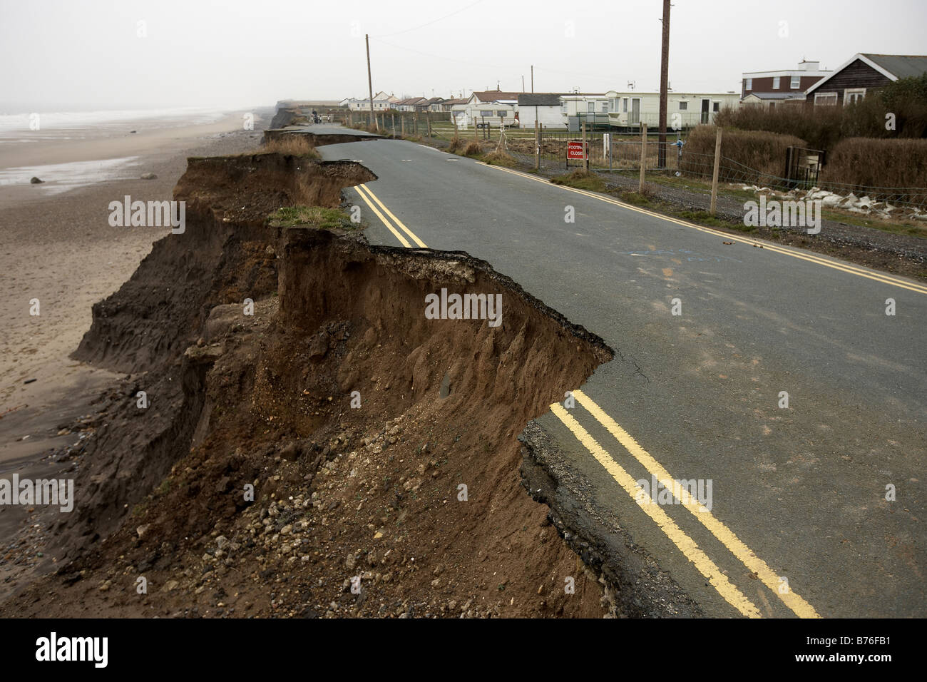 Coastal Erosion Cliffs houses and road collapsing into the north sea at ...