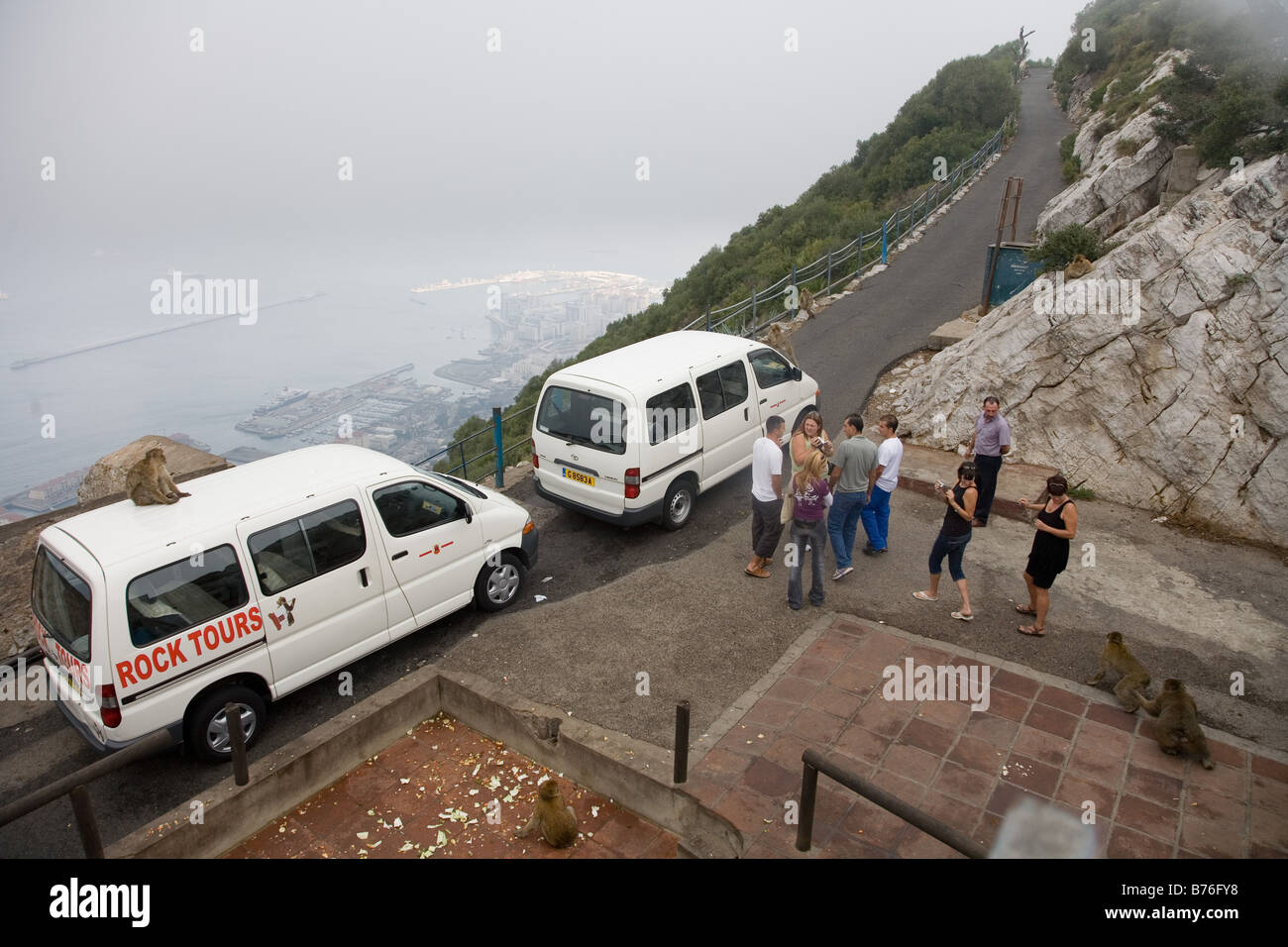 Tour Bus at Gibraltar Rock Great Britain Stock Photo - Alamy