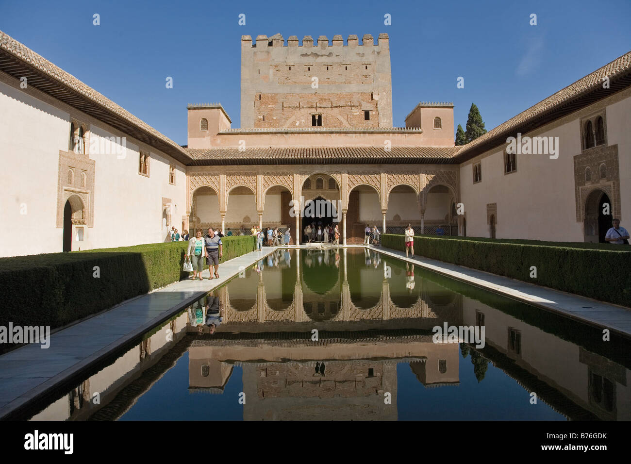 Court Of Myrtle and Tower Of Comares at Alhambra Palace in Granada ...